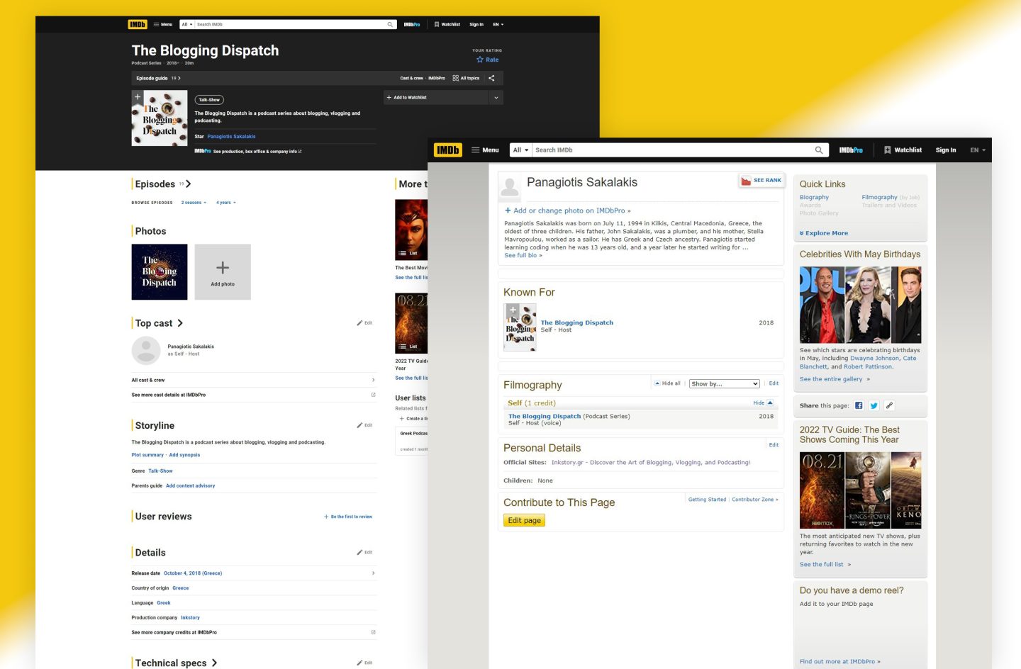 Το The Blogging Dispatch τώρα και στο TuneIn και IMDb
